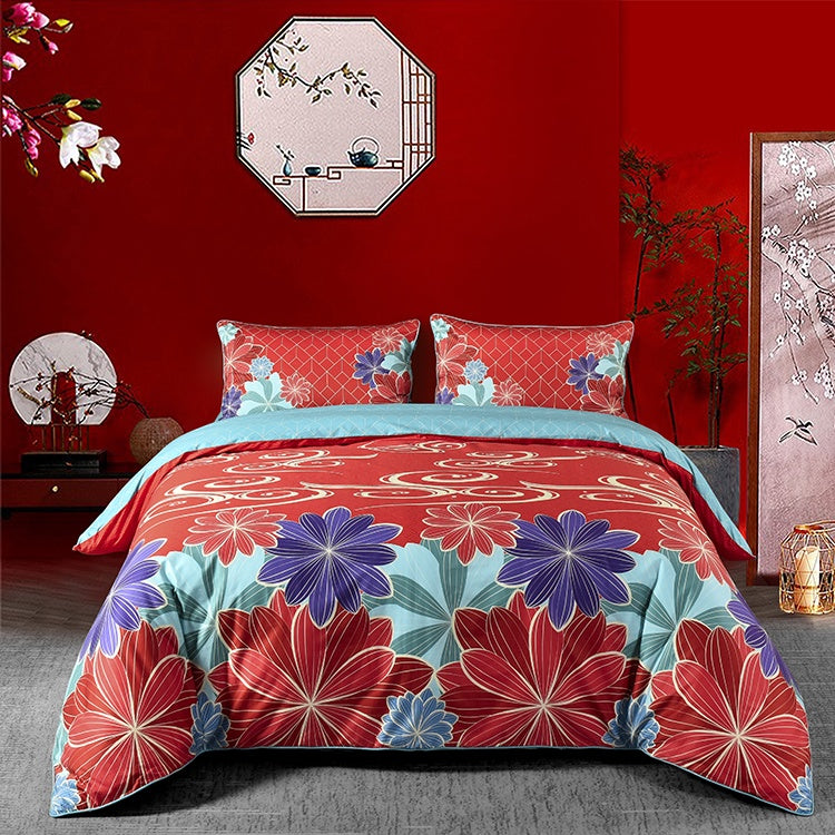 A-Fontane Trendy Red Cotton Sateen Wedding Collection Quilt Cover Set ...